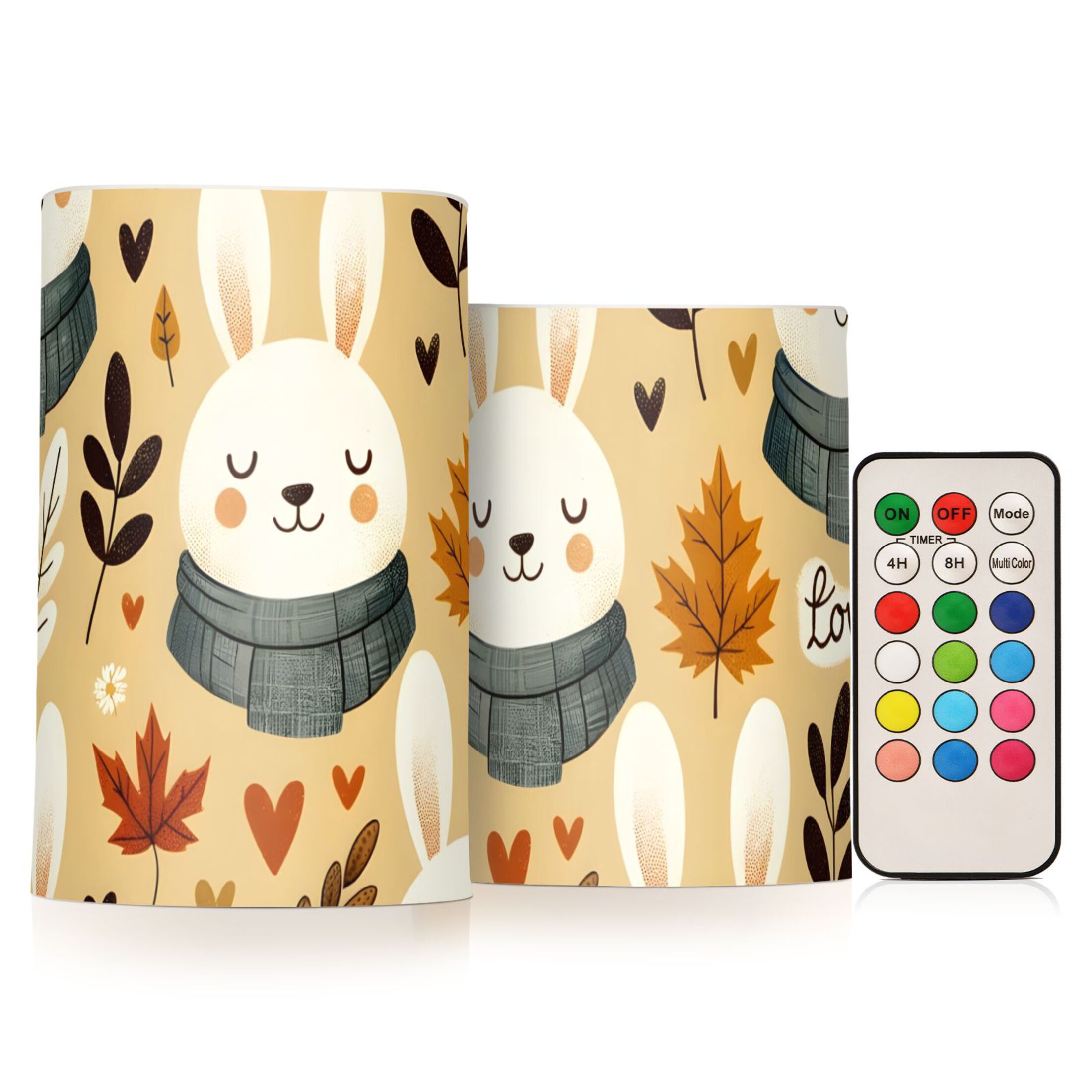 Bunny Head with Fall Leaves Flameless Candles with Remote Timer LED ...
