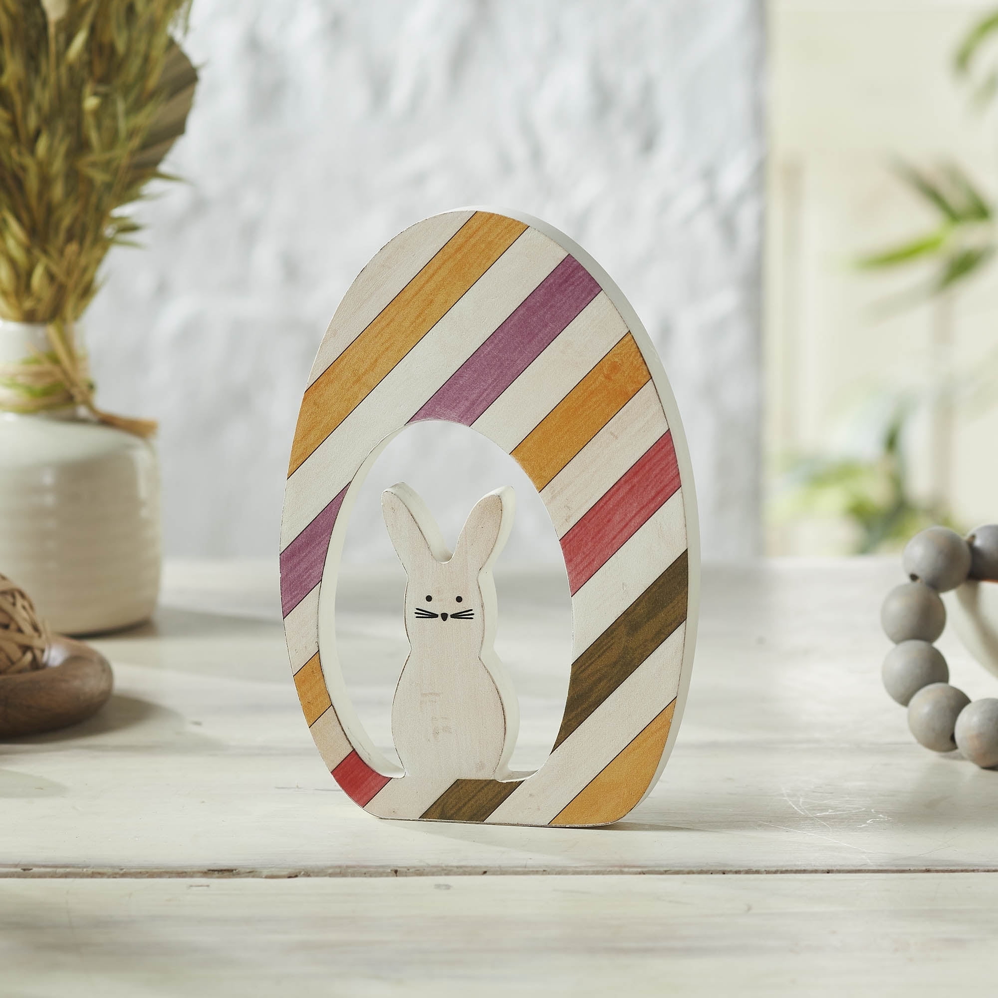 VHC Brands Bunny Hop MDF Bunny in Striped Egg 5.5x8, Easter Decorations ...