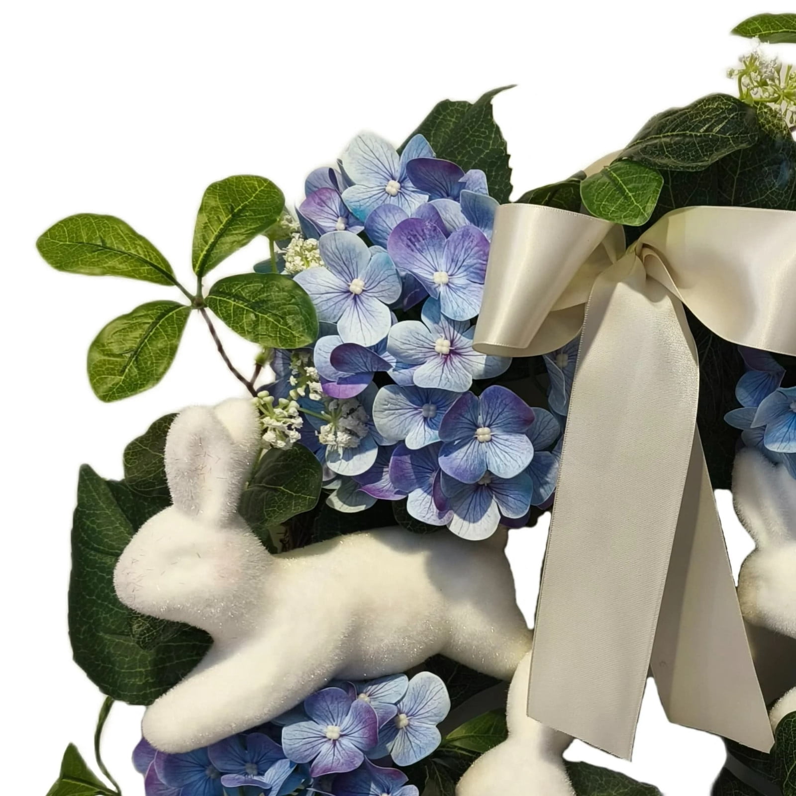 Bunny and Hydrangea Wreath, Blue and White, 22" for Front Door ...