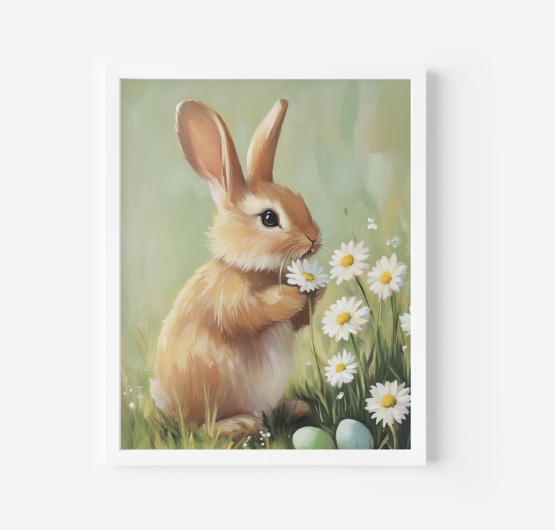 Bunny In Floral Field Art Print: Easter Spring Decor #496, Unframed ...