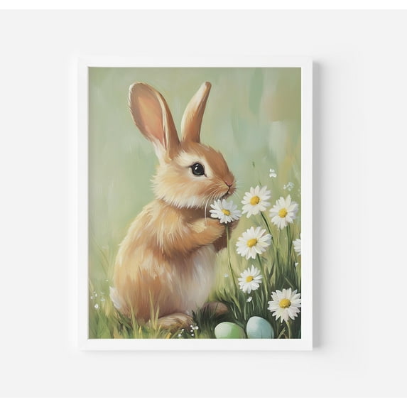 Bunny In Floral Field Art Print: Easter Spring Decor #496, Unframed ...
