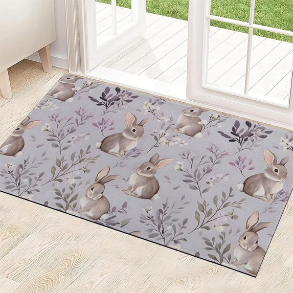 Bunny Indoor Door Mat 29.5x17in,Non Slip Backing Rabbit and Floral ...