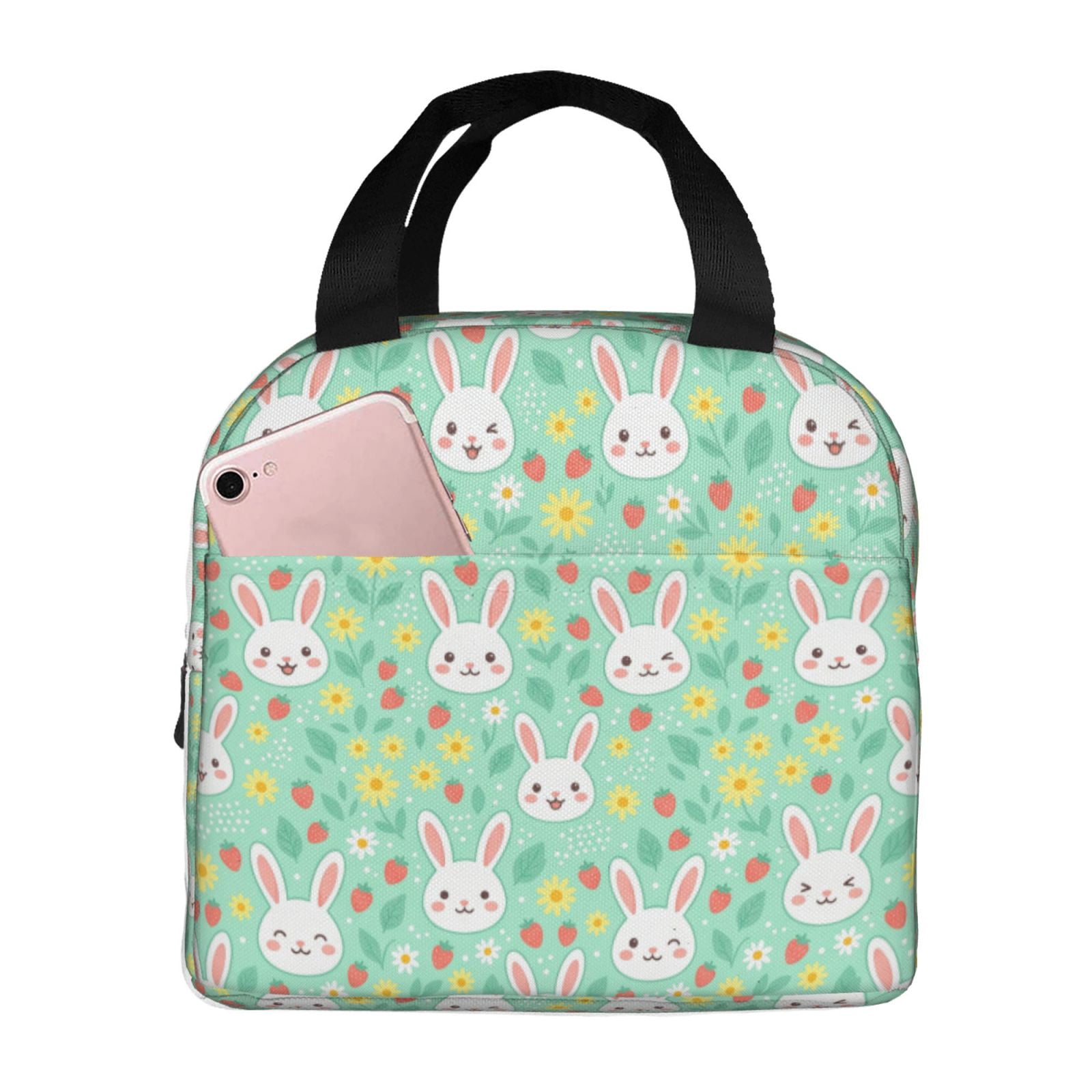 Bunny Insulated Lunch Bag Stylish Rabbit Print Reusable Cooler Tote ...