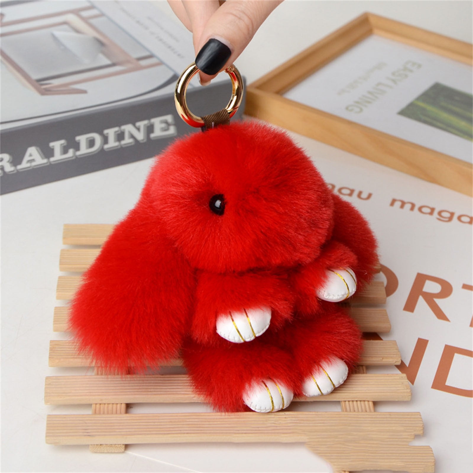 Bunny Keychain Cute Rex Rabbit Keychain Handmade Soft Bunny Pompom ...