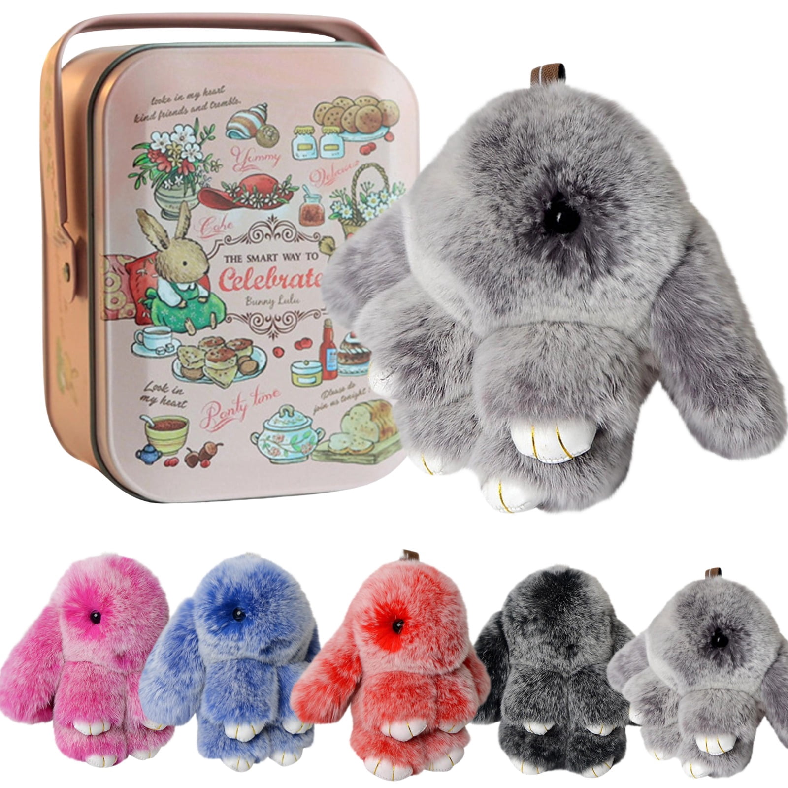 Bunny Keychain with Box, Bunny Keychain with Tin, Cute Plush Bunny ...