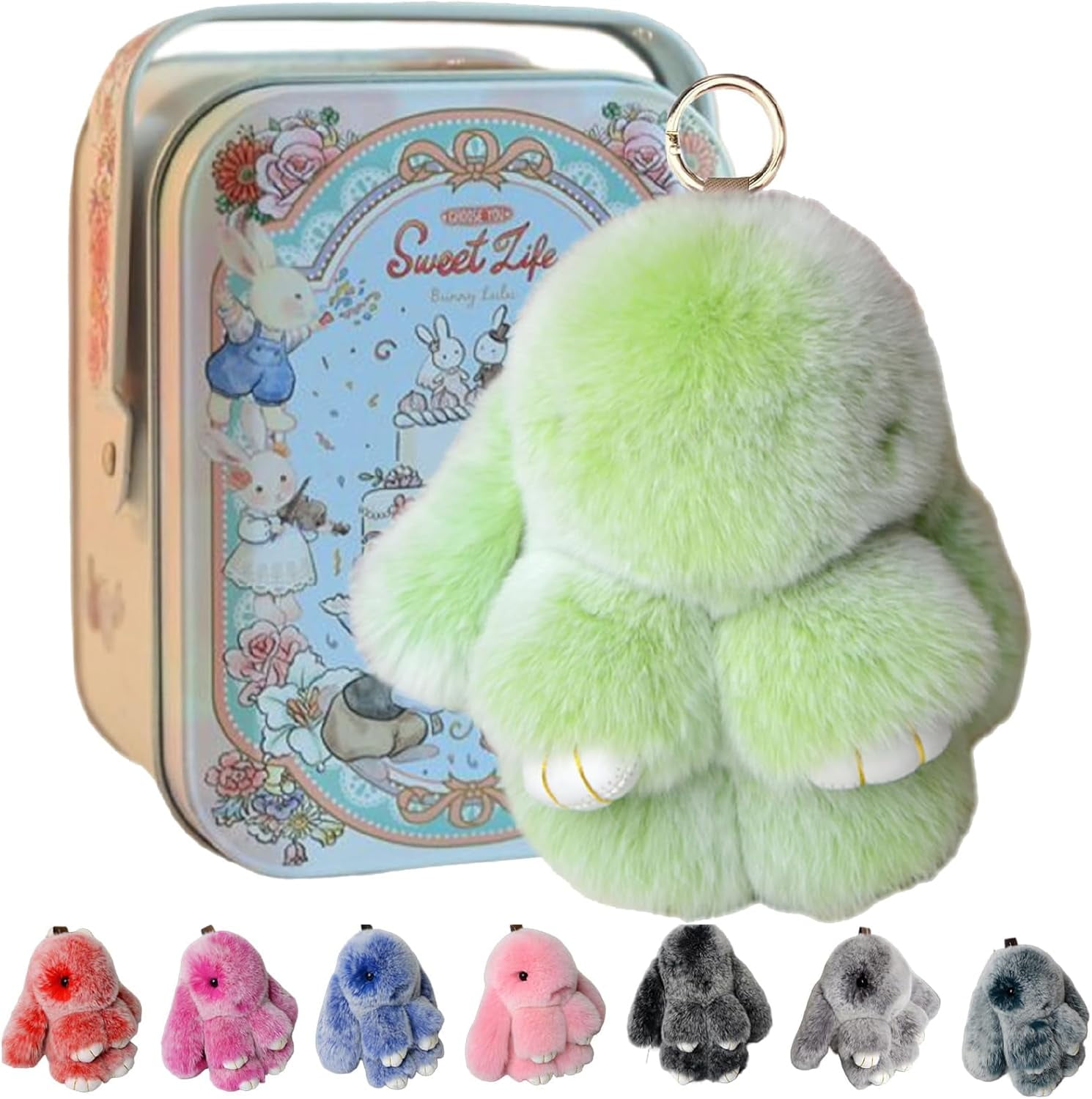 Bunny Keychain with Tin - 5.8" Handmade Soft Plush Rabbit Charm, 20 ...