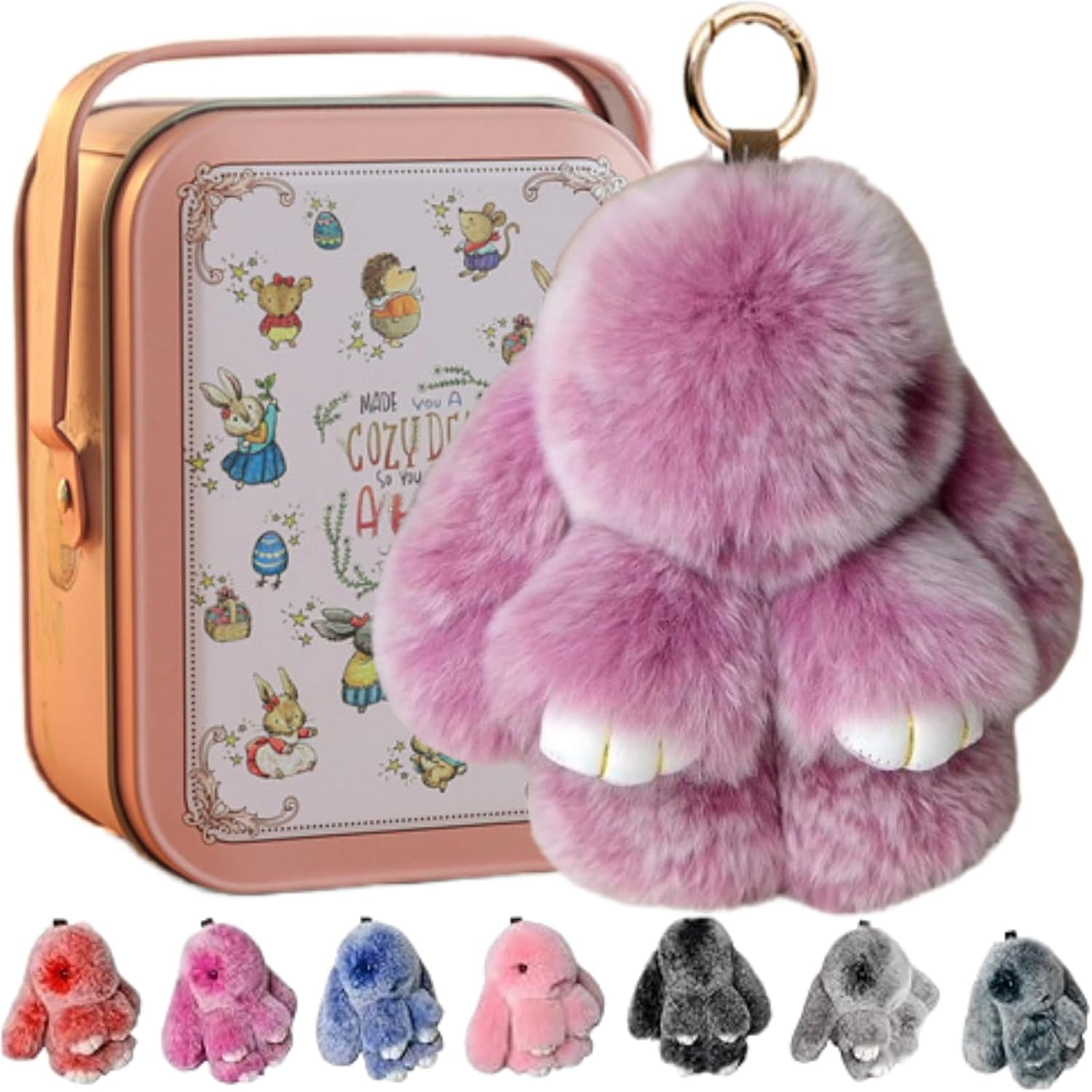 Bunny Keychain with Tin - 5.8" Handmade Soft Plush Rabbit Charm, 20 ...