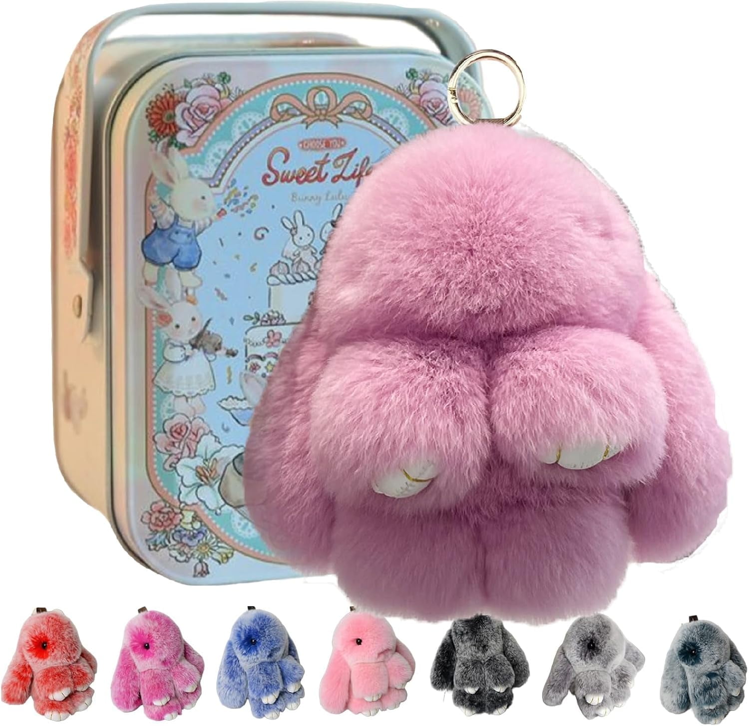 Bunny Keychain with Tin - 5.8" Handmade Soft Plush Rabbit Charm, 20 ...