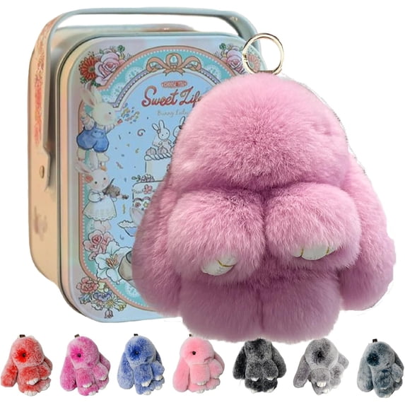Bunny Keychain with Tin - 5.8" Handmade Soft Plush Rabbit Charm, 20 ...