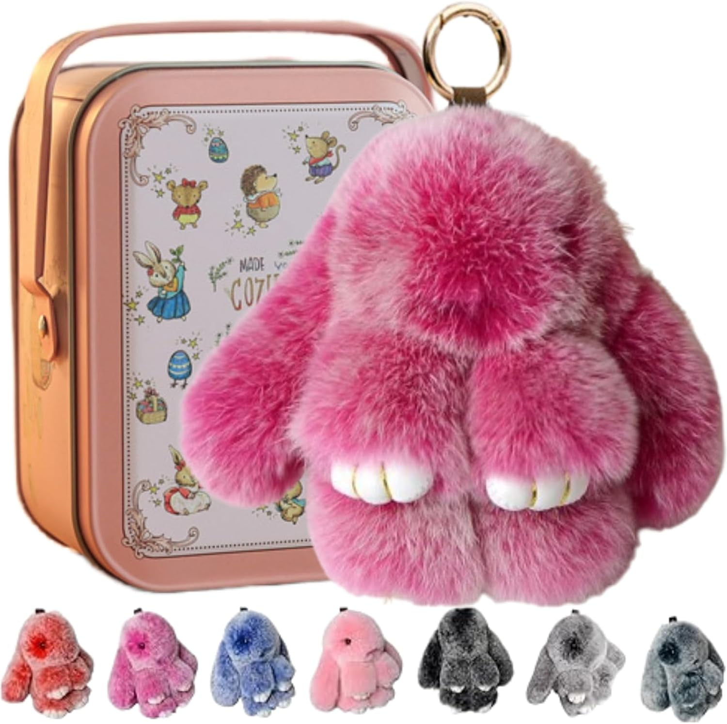 5.8" Plush Bunny Keychain with Gift Tin, Soft Rabbit Bag Charm ...