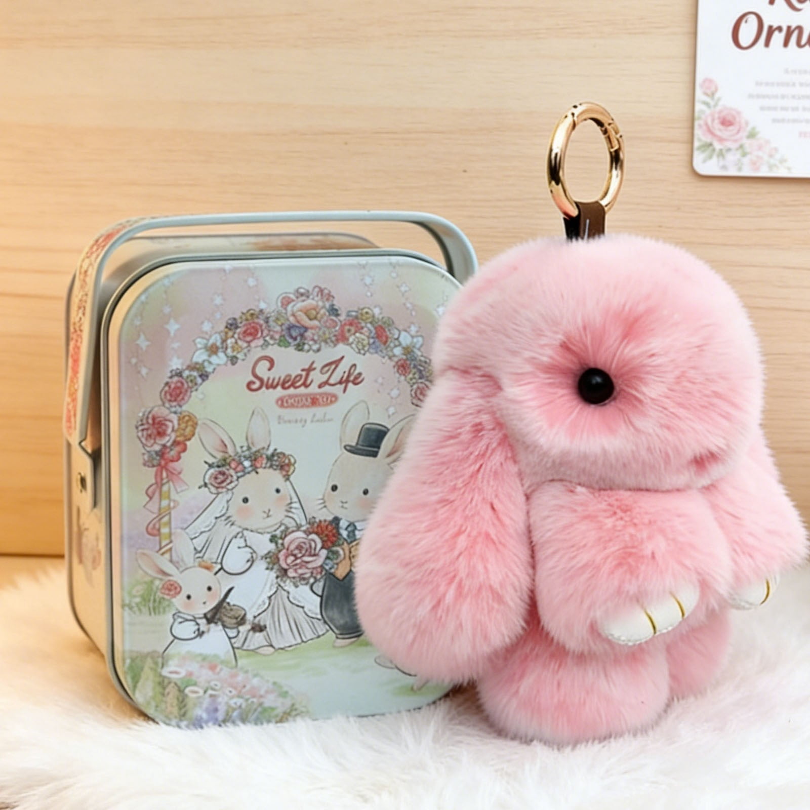 Bunny Keychain with Tin Box– Handmade Soft Plush Bunny Charm for Keys ...