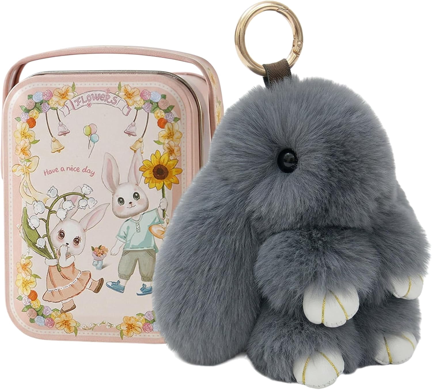 Bunny Keychain with Tin Box lulu, Plush Bunny Keychain with Exquisite ...