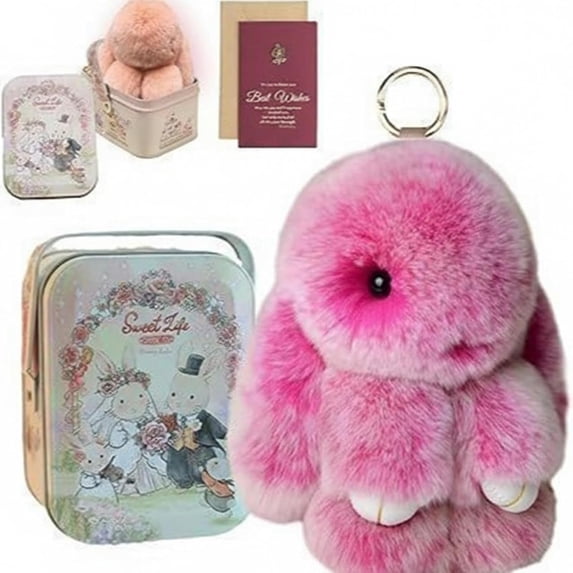 Bunny Keychain with Tin Box lulu, Plush Bunny Keychain with Exquisite ...