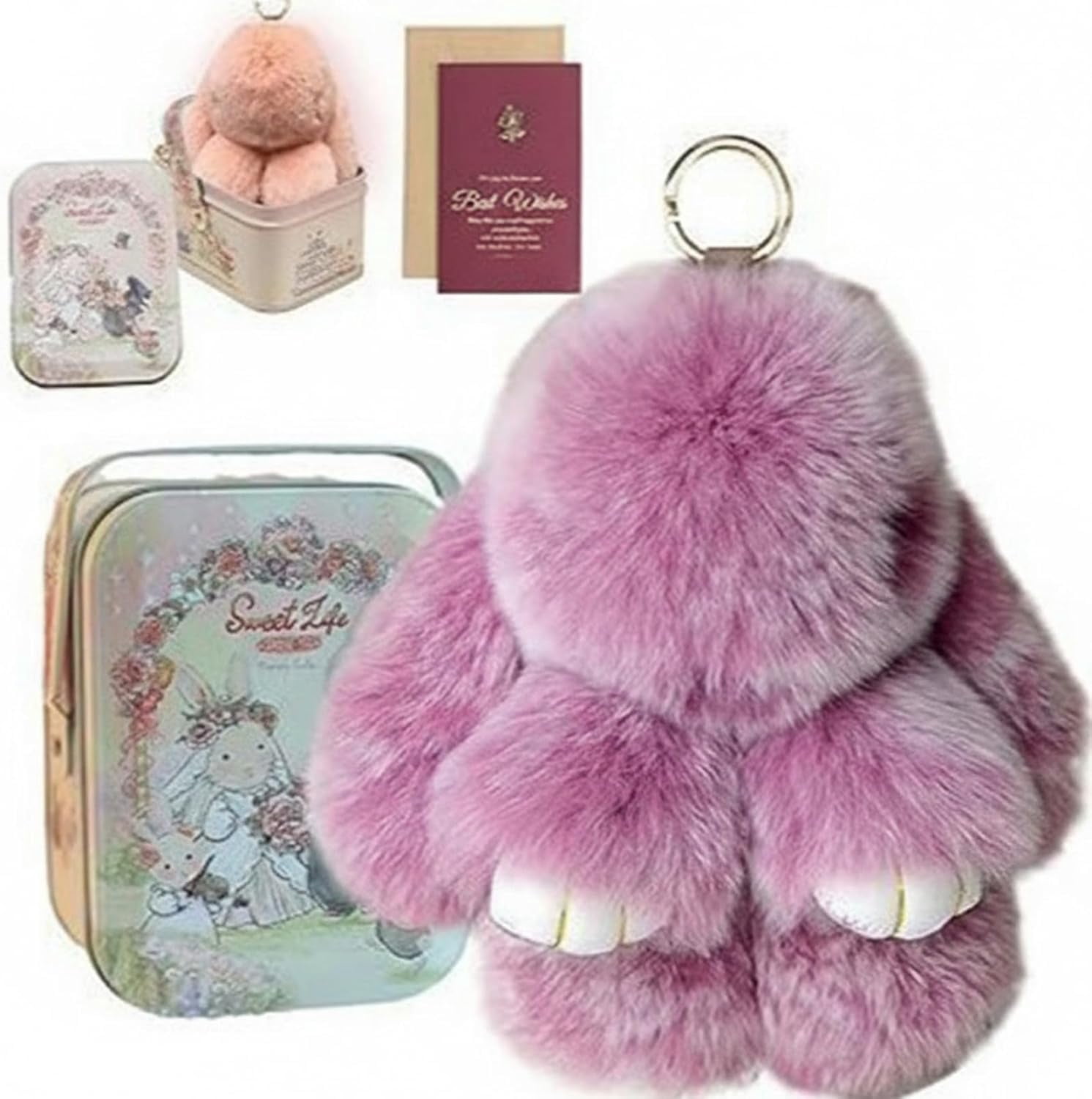 Bunny Keychain with Tin Box lulu, Plush Bunny Keychain with Exquisite ...