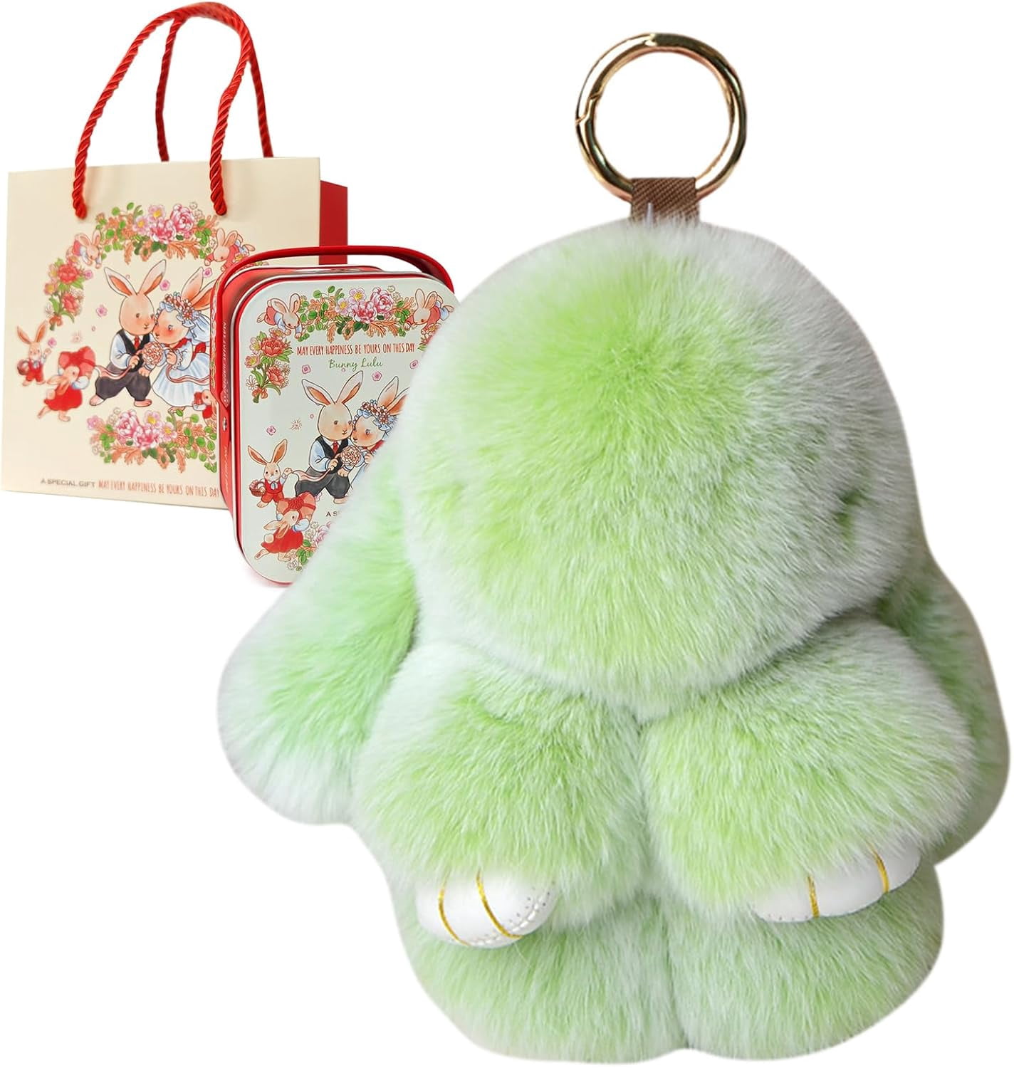 Bunny Keychain with Tin,Cute Easter Gift Plush Keychain for Backpack ...