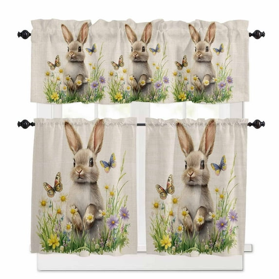 Bunny Kitchen Curtains Valances and Tiers Set of 3 Easter Rabbit Tier ...
