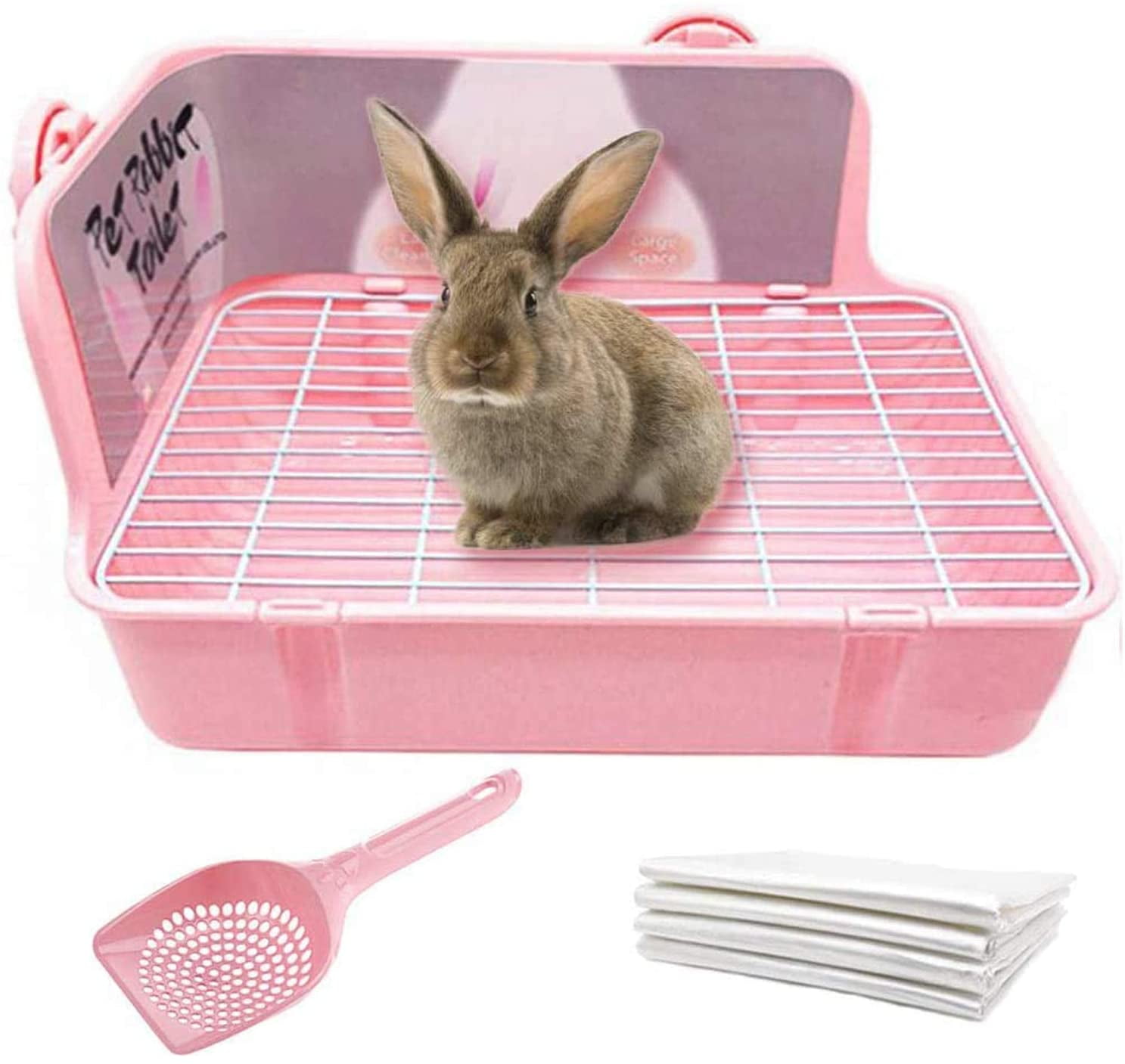 Bunny Litter Box with Grate, Rabbit Corner Litter Pan, Pet Toilet Potty ...