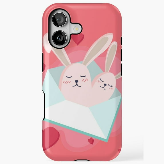 Bunny Love Couple Rabbit in Envelope Art iPhone Case 17 through 11 Pro ...
