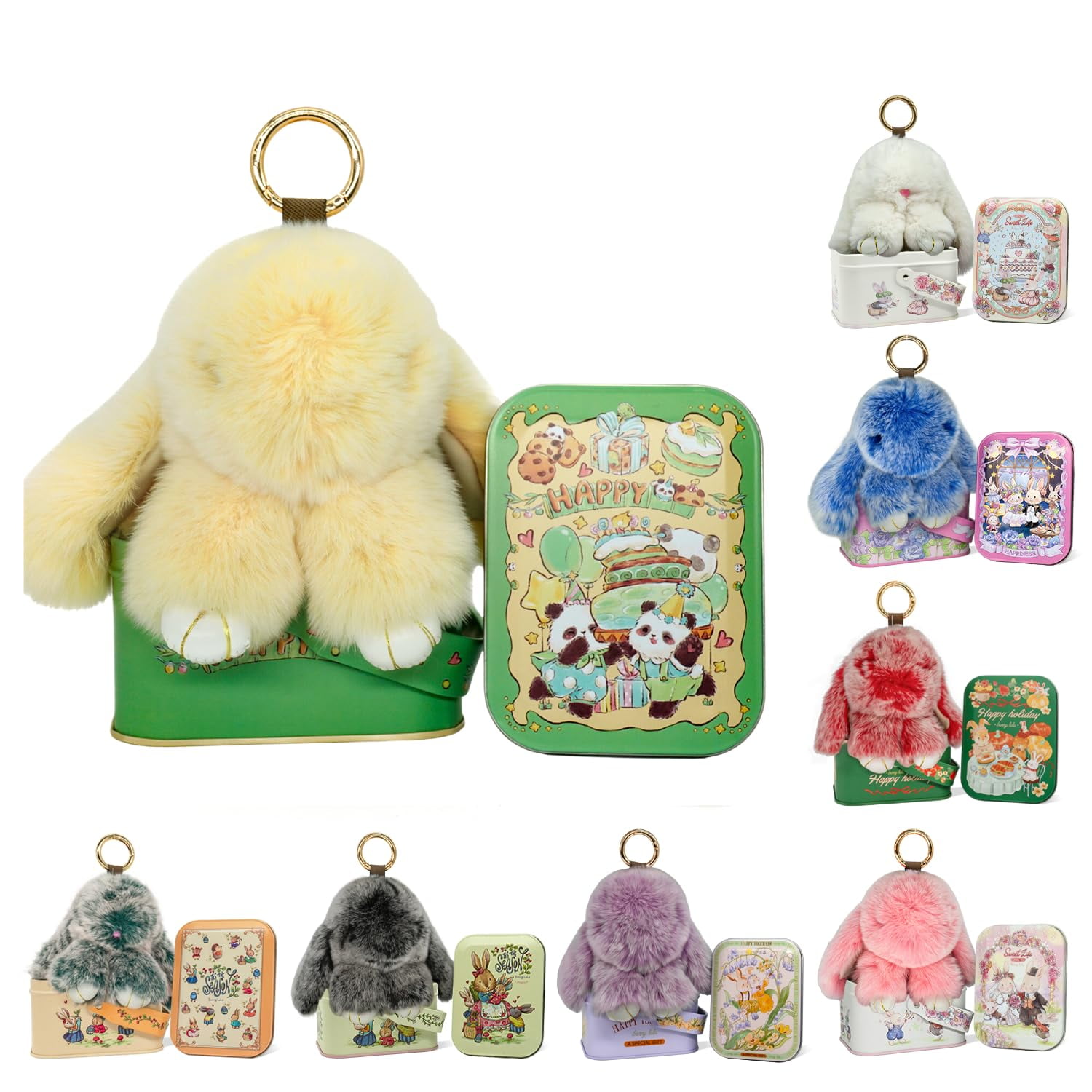 Bunny LuLu Handmade Soft Bunny PomPom Keychain with Designed Tin Box ...