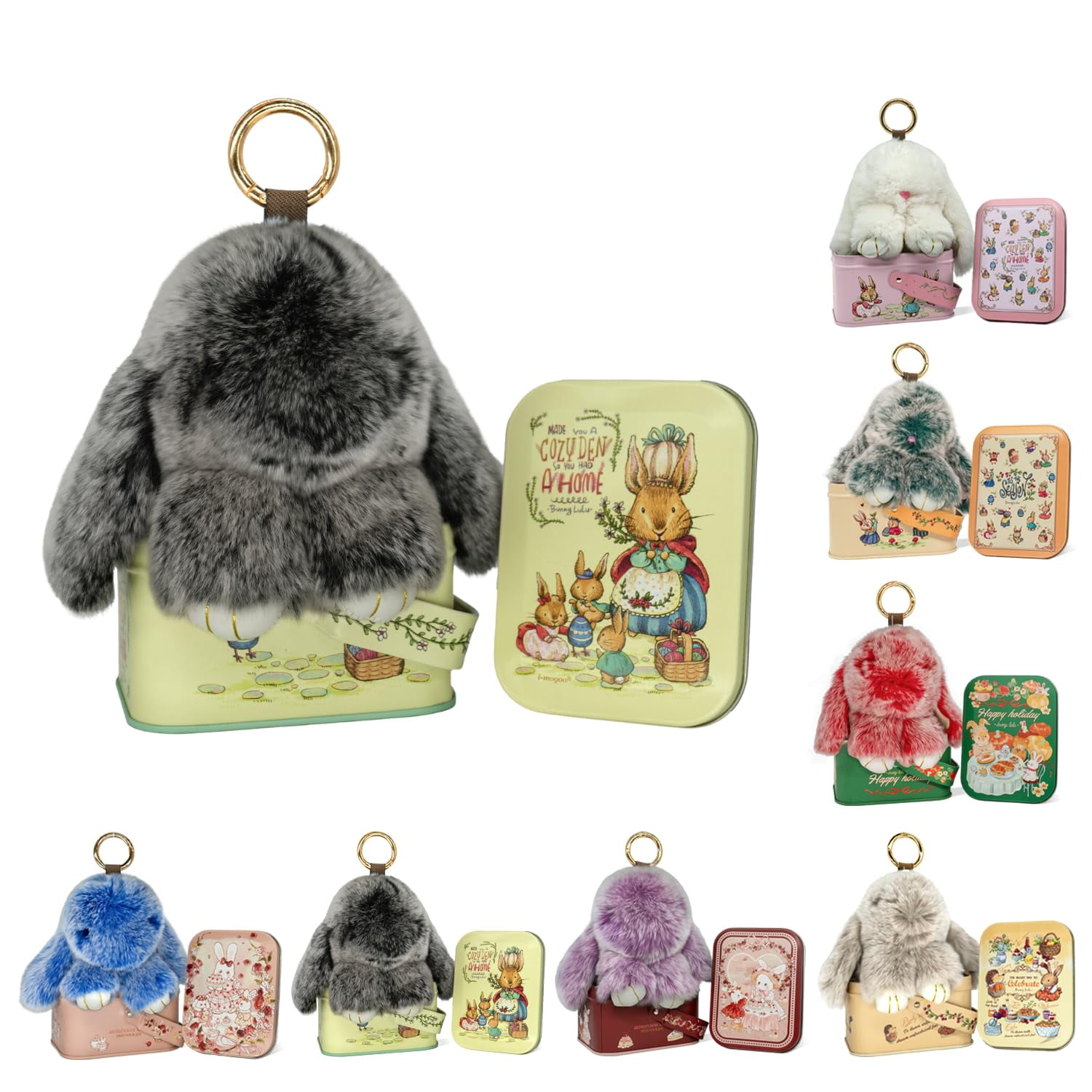 Bunny LuLu Handmade Soft Bunny PomPom Keychain with Designed Tin Box ...