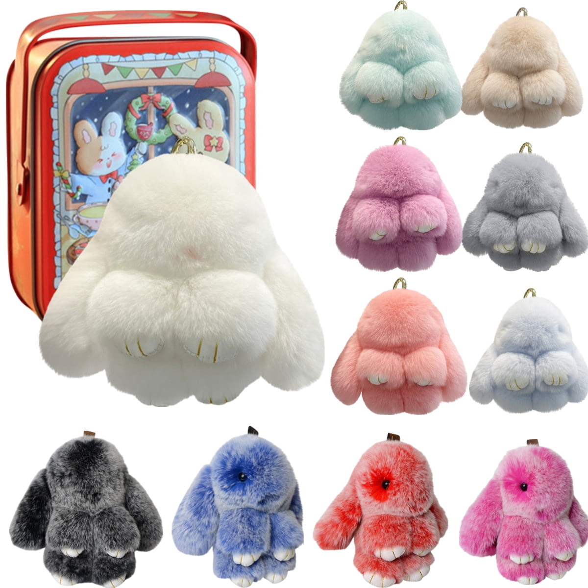 Bunny LuLu Handmade Soft Bunny PomPom Keychain with Designed Tin Box ...