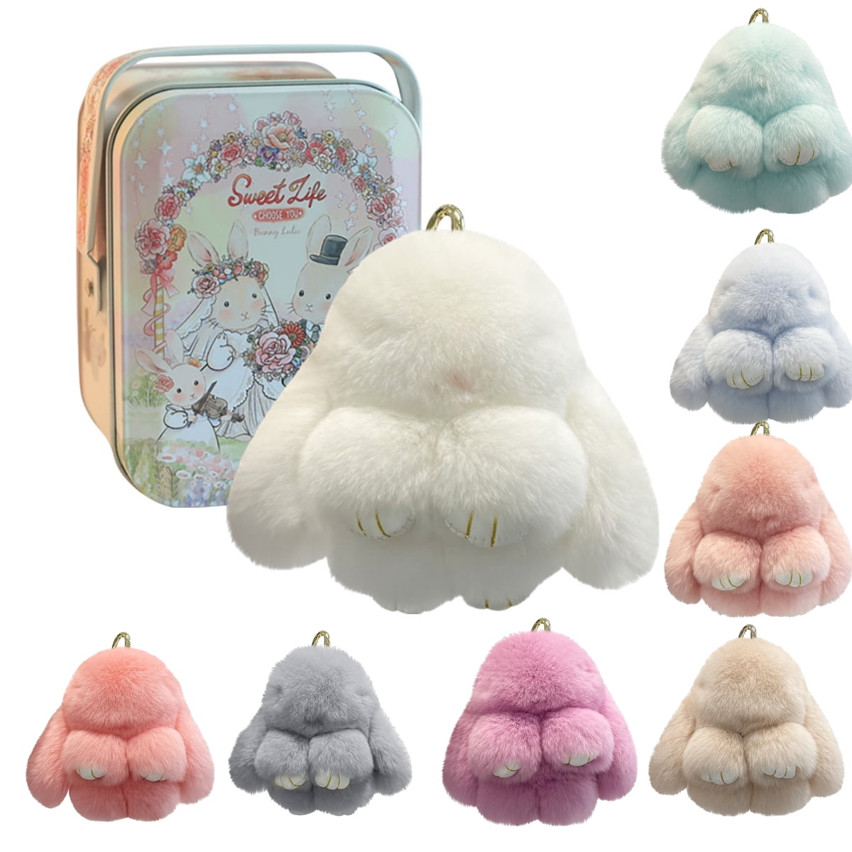 Bunny LuLu Handmade Soft Bunny PomPom Keychain with Designed Tin Box ...