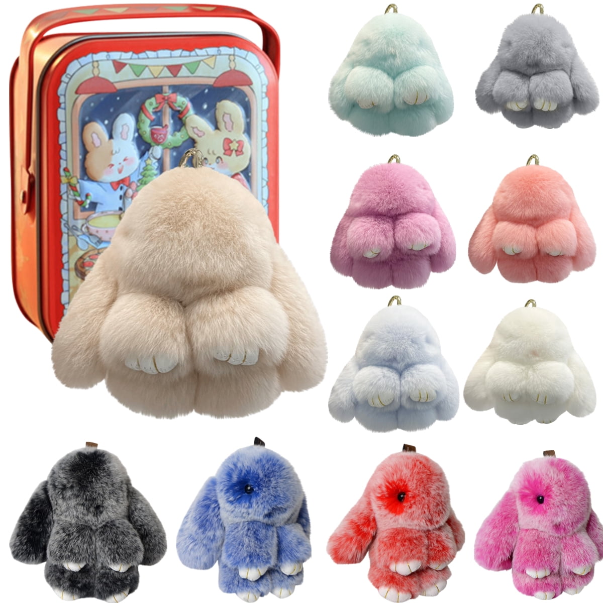 Bunny LuLu Handmade Soft Bunny PomPom Keychain with Designed Tin Box ...
