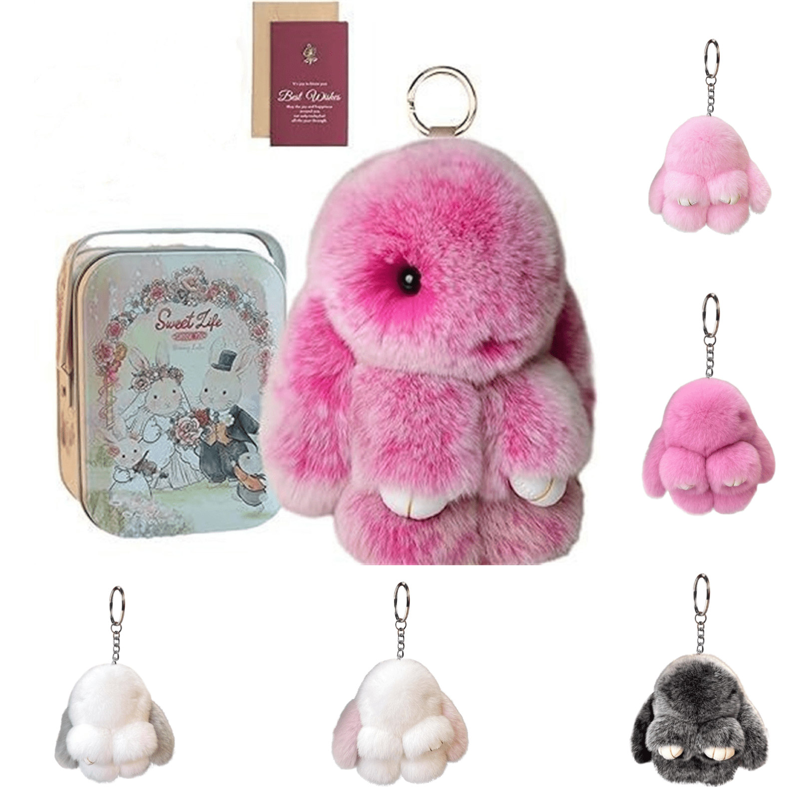 Bunny Lulu Keychain With Tin, Handmade Soft Bunny Charms, Rabbit Pom ...