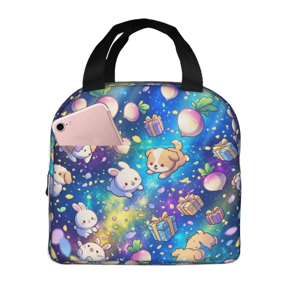 Bunny Lunch Bag Cute Cartoon Pattern Reusable Cooler Tote With Front ...