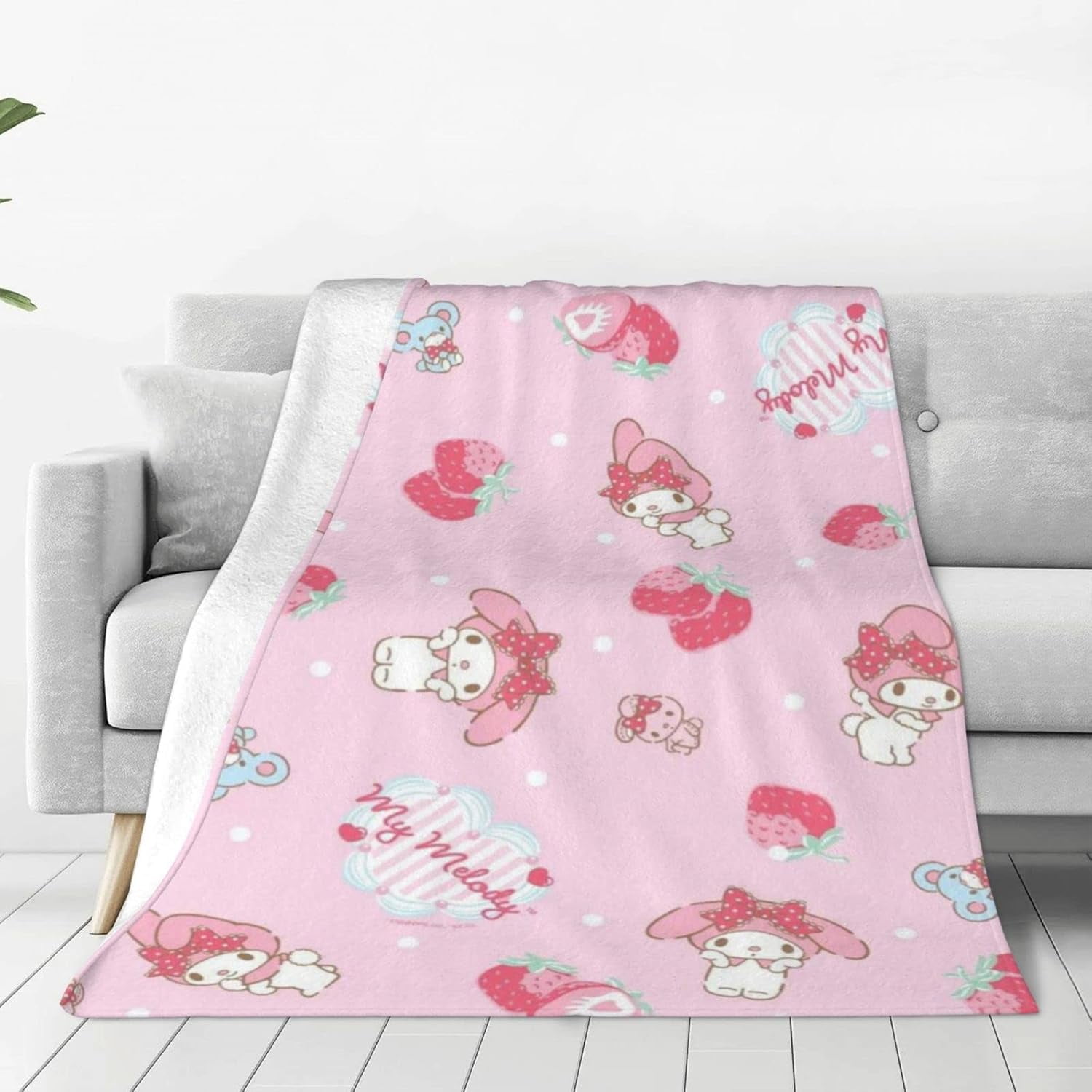 My Bunny Melody Super Soft Blanket Pink Bunny Strawberry Warm Fleece ...