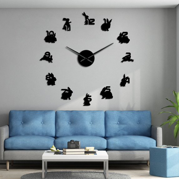 Bunny Mirror Sticker Numbers Rabbit Family Large Wall Clocks Animal ...