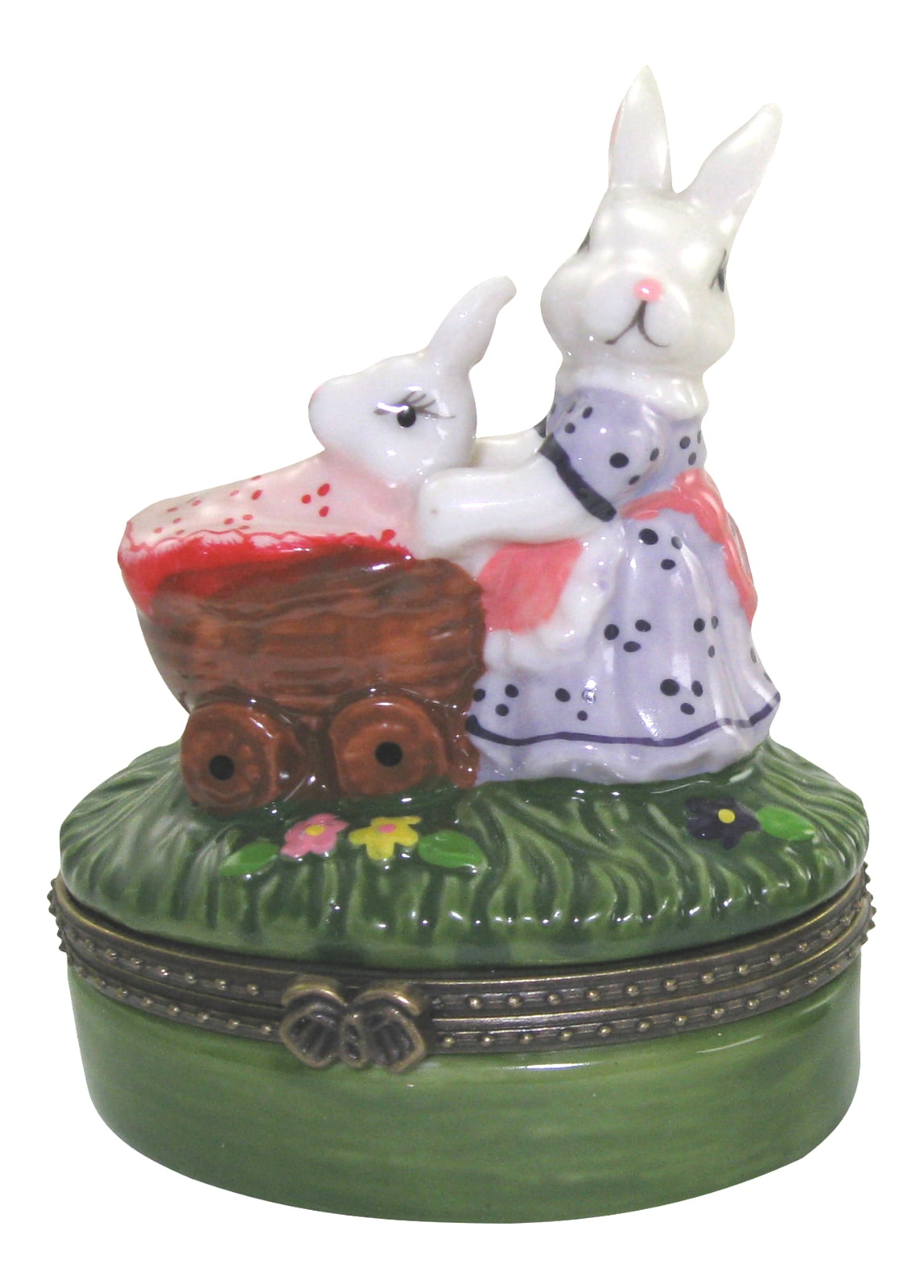 Bunny Mom Rabbit with Baby in Cart Porcelain Hinged Trinket Box ...