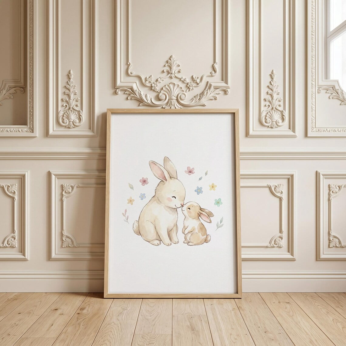 Bunny Mother Baby Print, Woodland Nursery Decor, Unframed Paper Poster ...