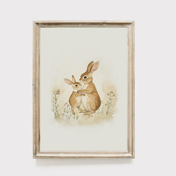 Bunny Mother Child Print, Rabbit Nursery Wall Art, Woodland Animal ...