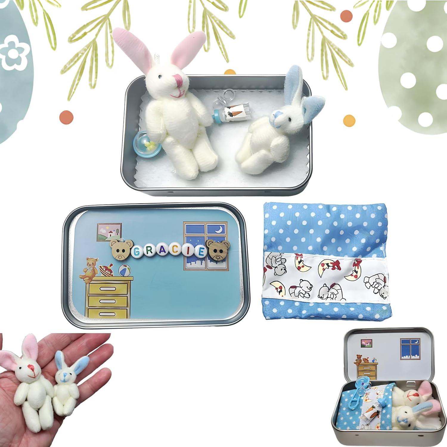 Bunny Mummy Tiny Plush Pocket Tin, Handmade Plush Rabbit House, Living ...