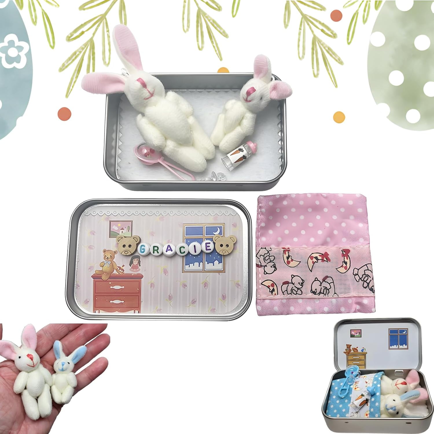 Bunny Mummy Tiny Plush Pocket Tin, Handmade Plush Rabbit House, Living ...