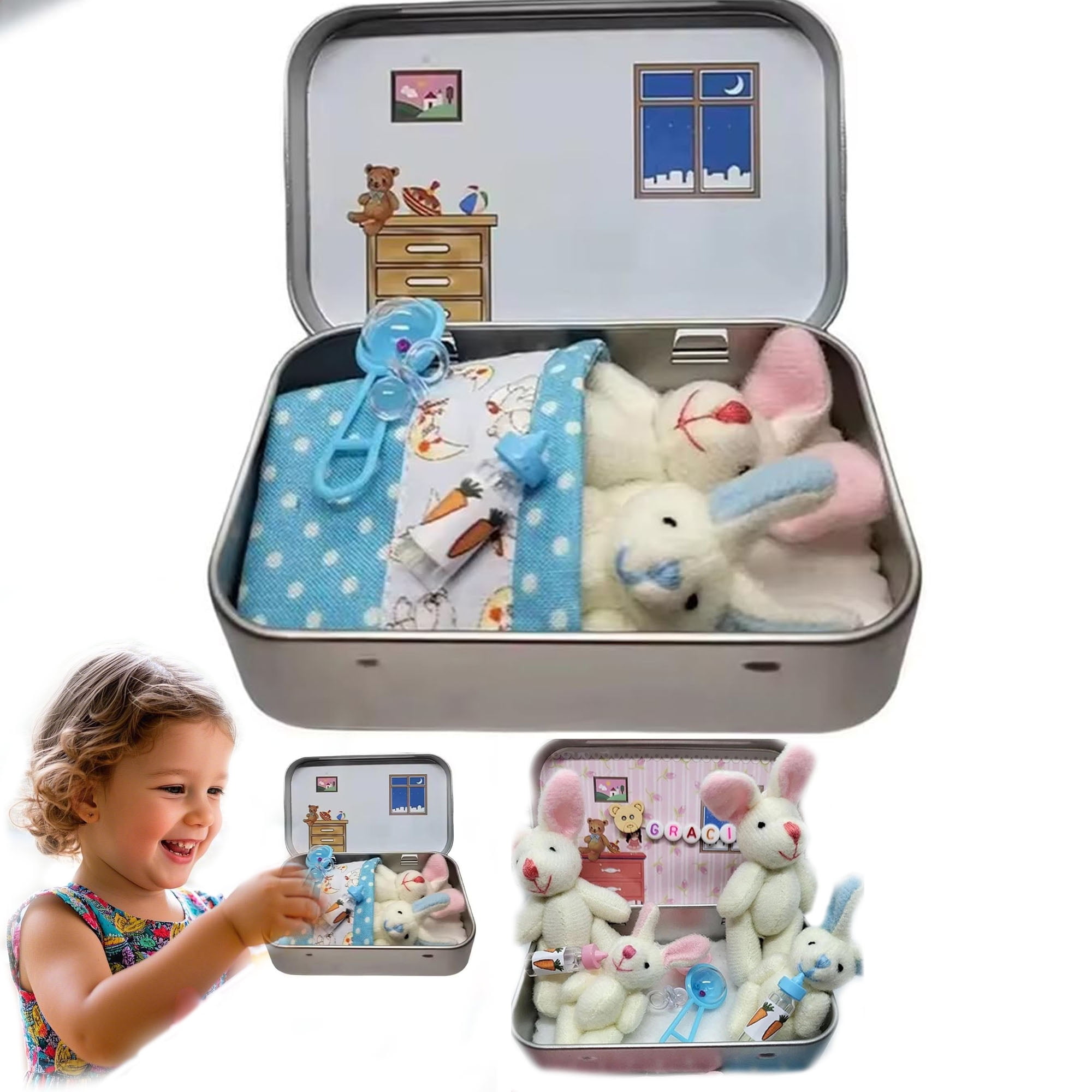 Bunny Mummy Tiny Plush Pocket Tin, Personalised Mini Plush Bunny House ...