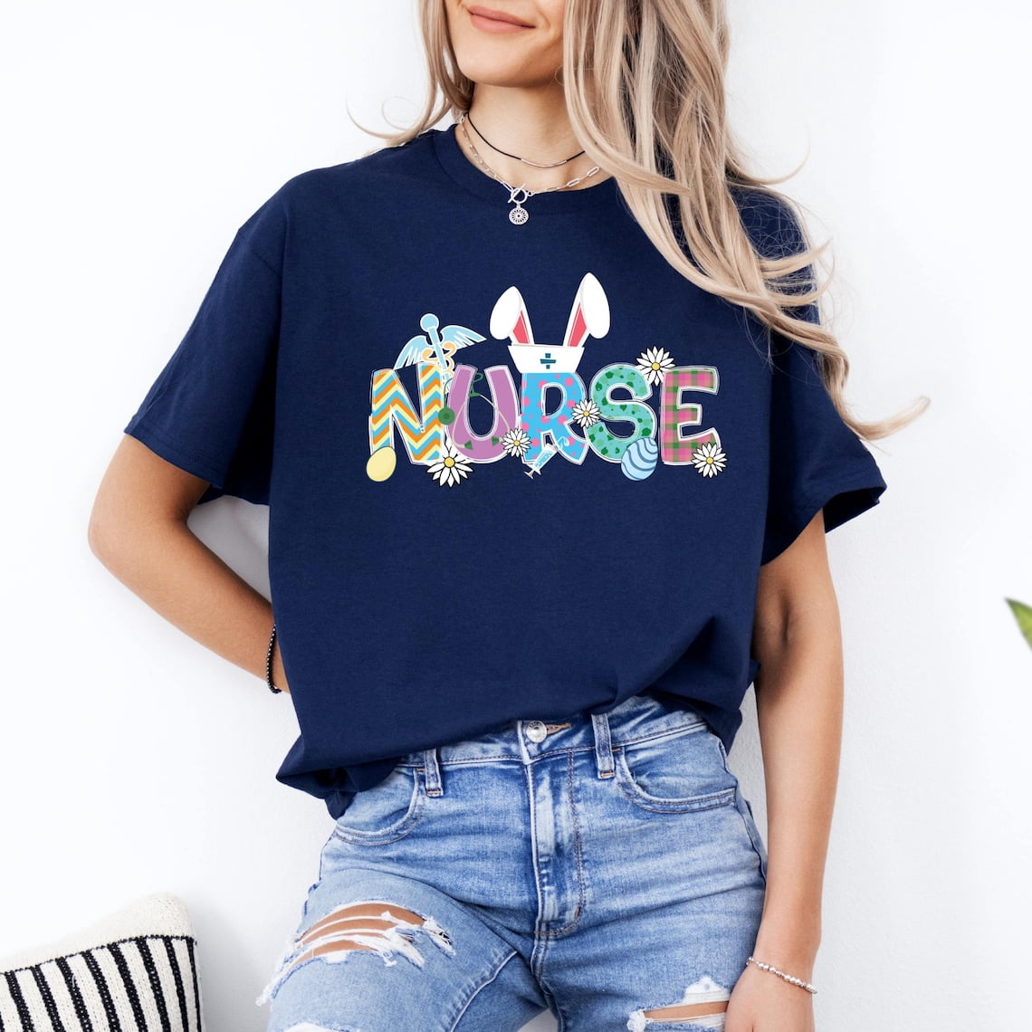 Bunny Nurse T-Shirt Cute Med Surg ICU Nursing Spring Work Tee Shirt ...