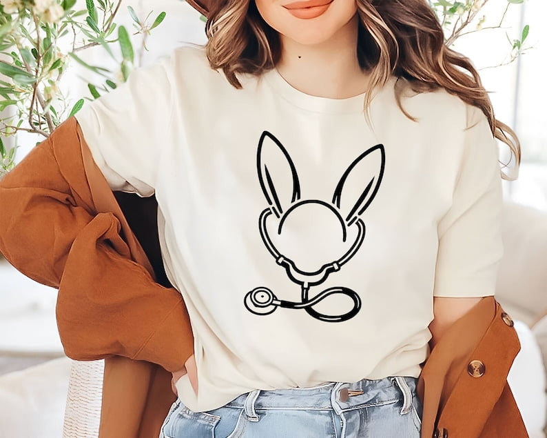Bunny Nurse T-shirt, Stethoscope Rabbit Tee, Medical Easter T-shirt ...