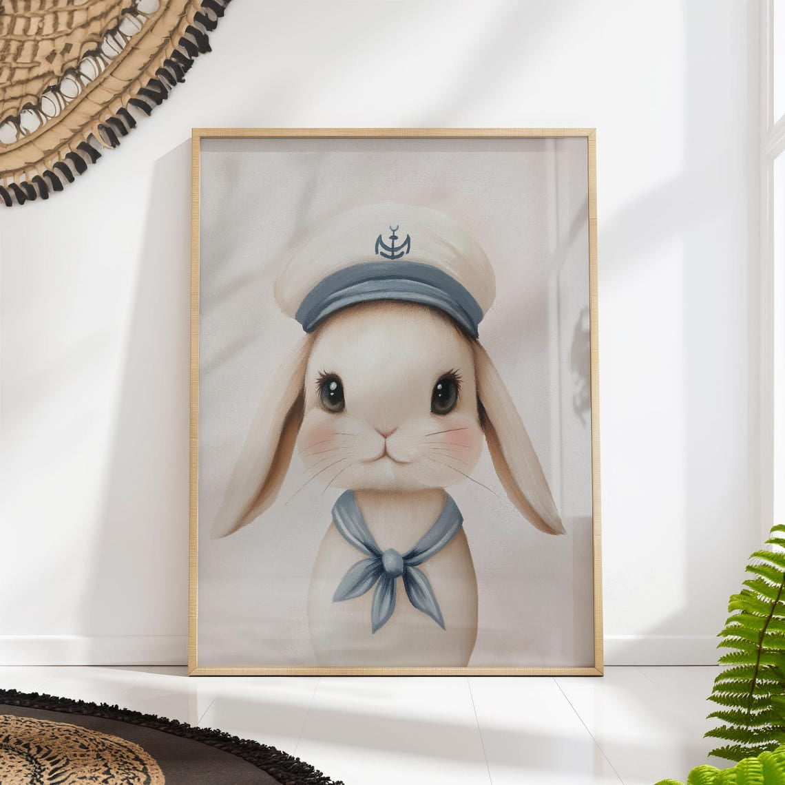 Bunny Nursery Print Adorable Rabbit Nautical Theme Wall Art Unframed ...