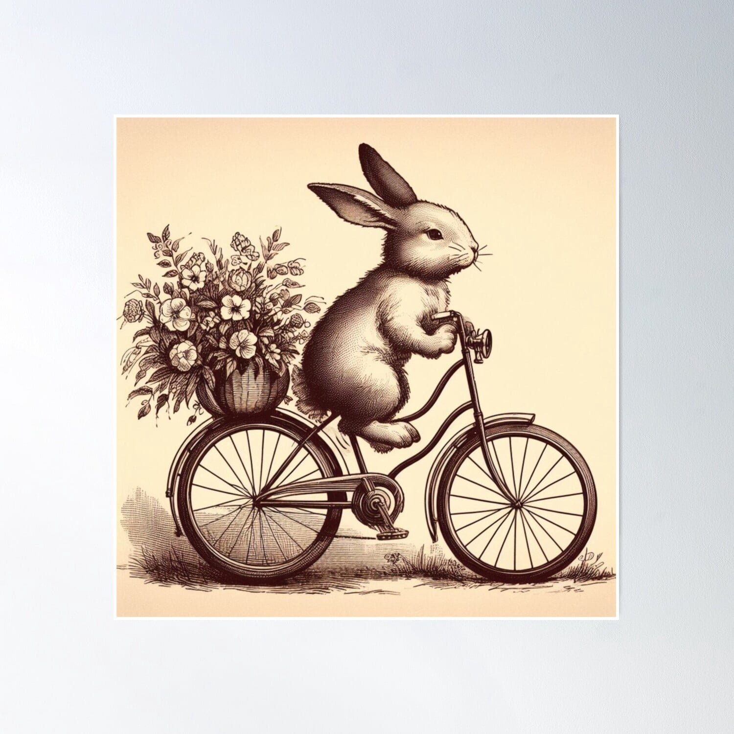 Bunny On A Bike Poster Wall Art, Modern Wall Decor, 24x24 UNFRAMED ...