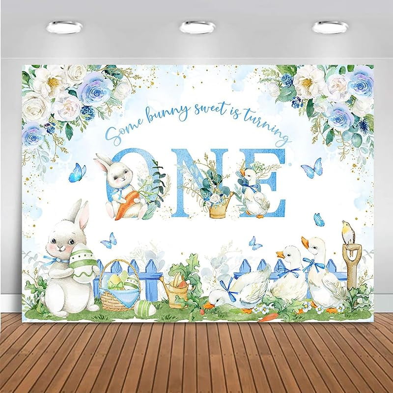 Bunny One Birthday Backdrop Spring Easter Some Bunny is Turning One ...