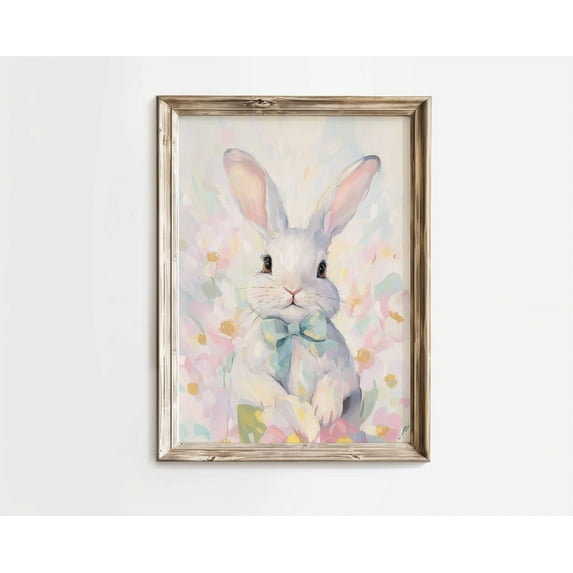 Bunny : Pastel Floral Rabbit Art Print, Vintage Easter Wall Decor #2743 ...