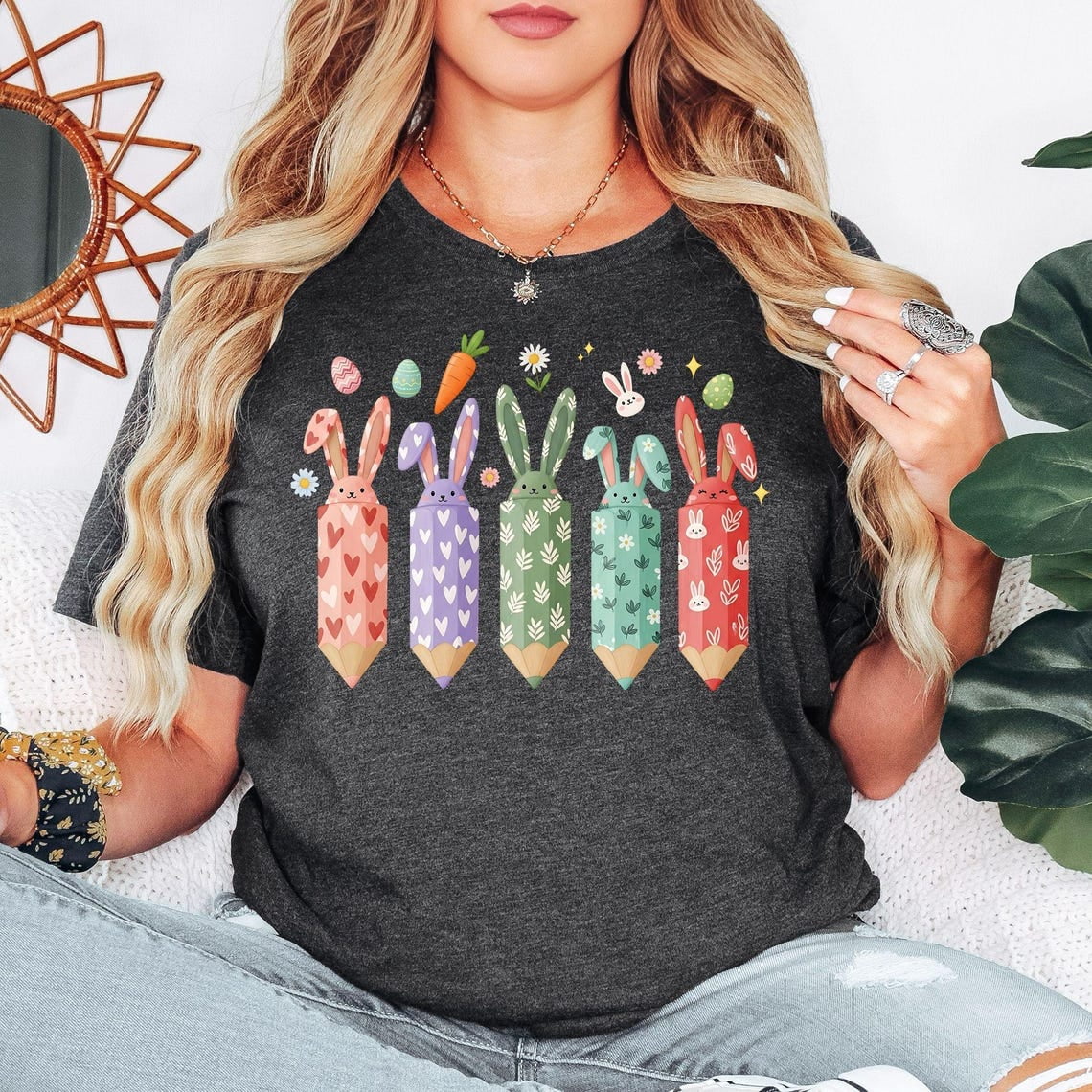 Bunny Pencil T Shirt Cute Teacher Outfit Bunny School Classroom Tee ...