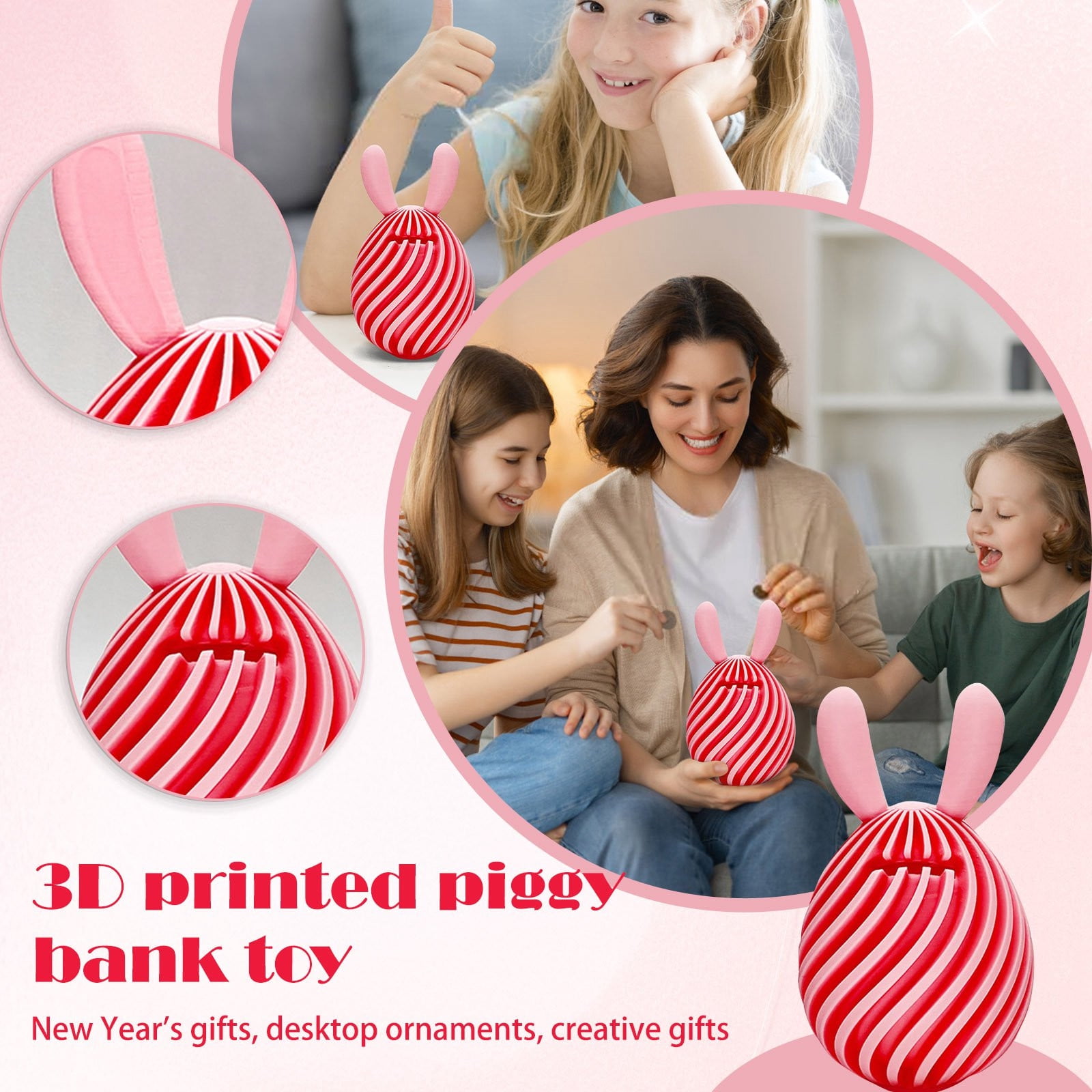 Bunny Piggy Bank for Kids, 3D Printed C Unbreakable Rabbit Coin Bank ...