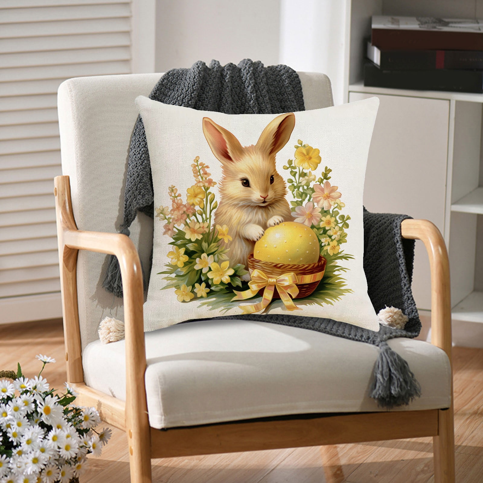 Bunny Pillow Covers Easter Rabbit Throw Pillowcase 18 X 18 Neutral ...