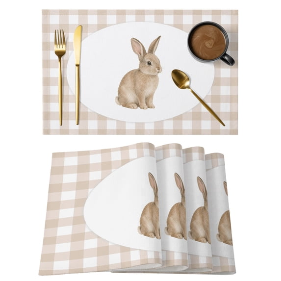 Bunny Plaid Cotton Linen Placemats Set of 12, Rustic Farmhouse Beige ...