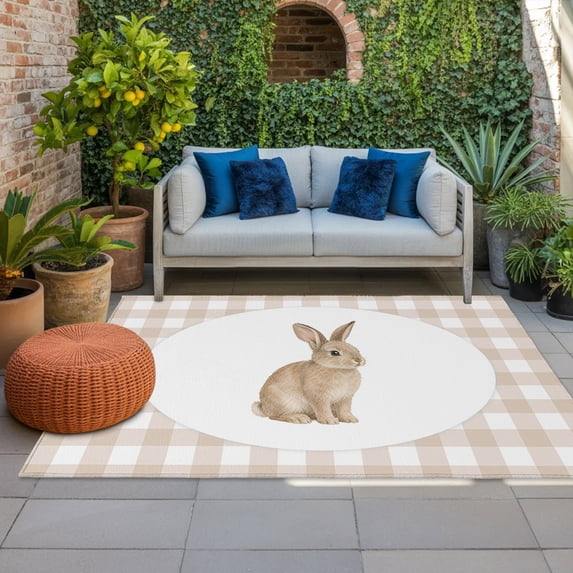 Bunny Plaid Indoor Outdoor Rugs 4x6 Ft, Rustic Farmhouse Beige Checked ...