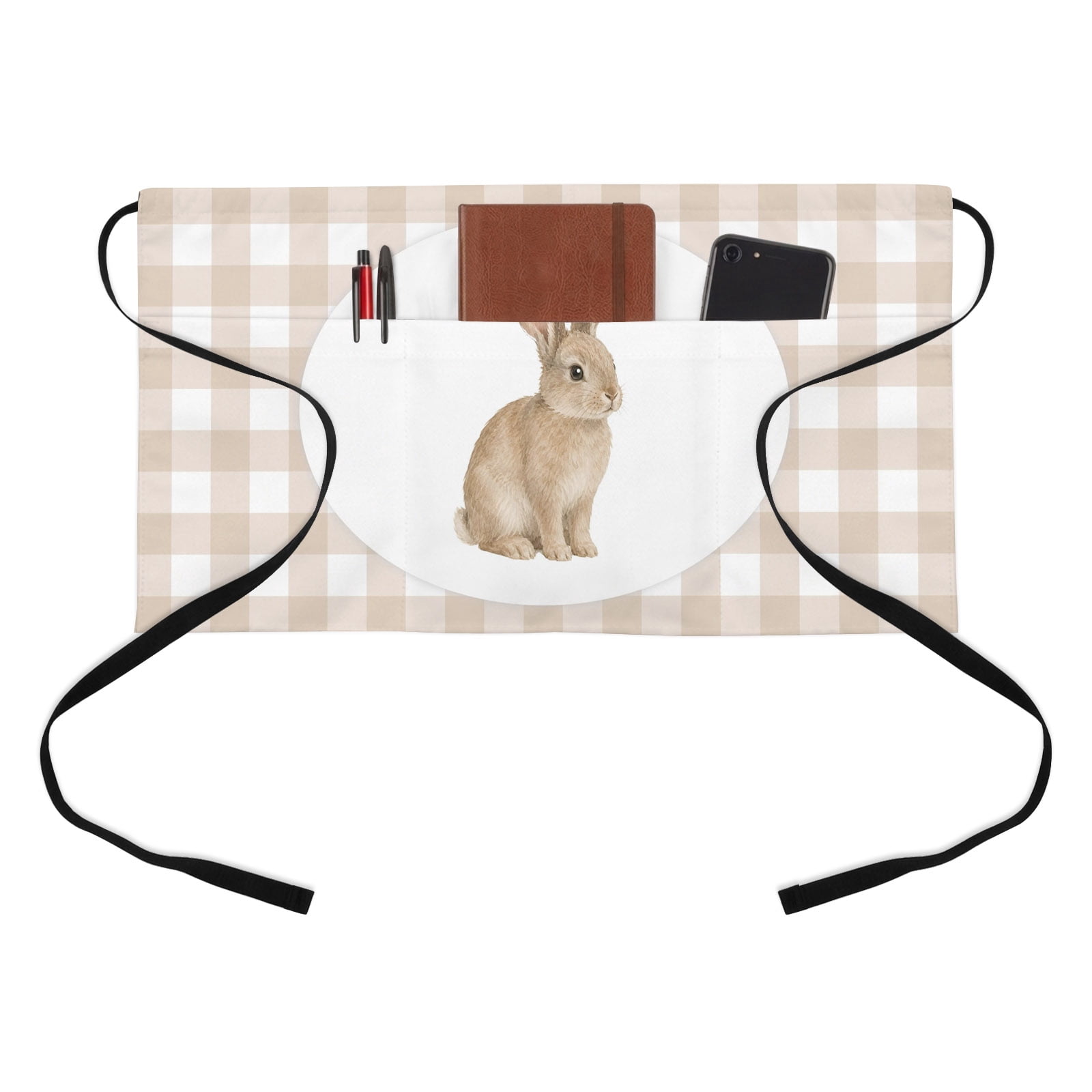 Bunny Plaid Kitchen Restaurant Half Waist Apron, Rustic Farmhouse Beige ...