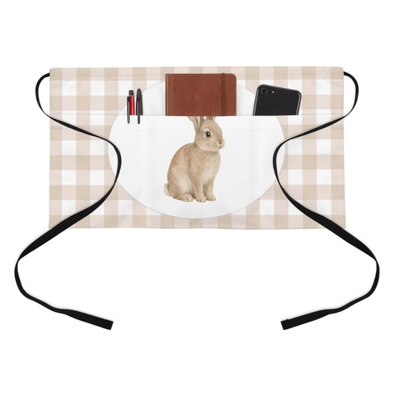 Bunny Plaid Kitchen Restaurant Half Waist Apron, Rustic Farmhouse Beige ...